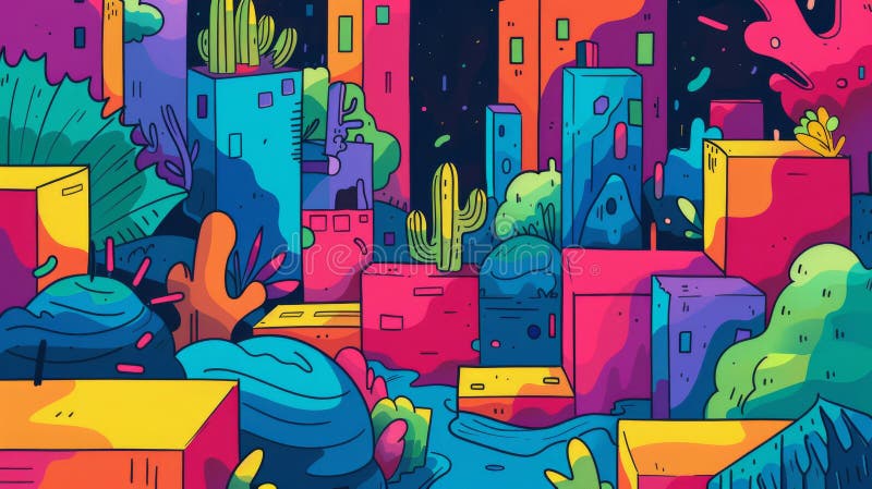 Simple Cartoon Layout with Vibrant Hand-drawn Elements. Stock ...