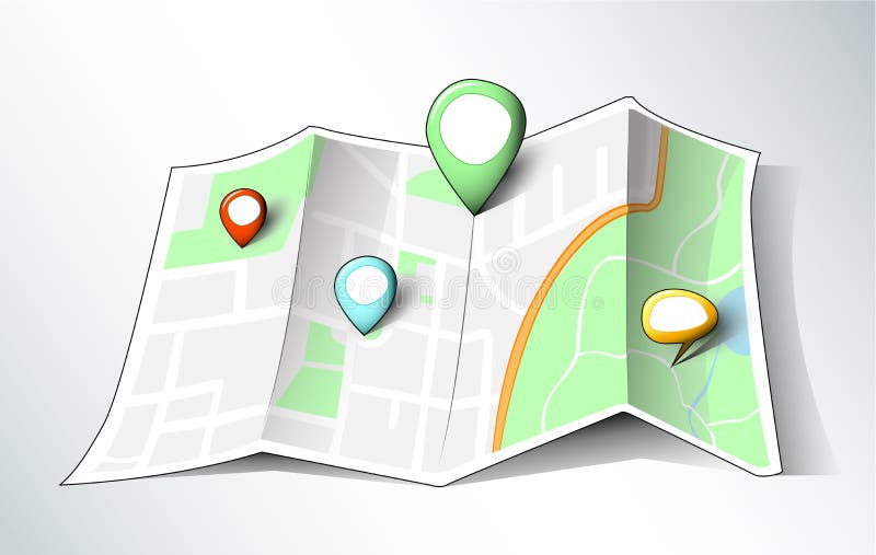 Simple Cartoon-like Map with Pins Stock Illustration - Illustration of ...