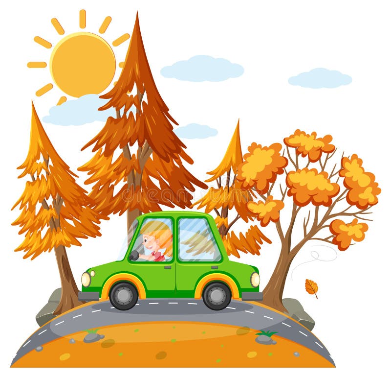 Simple Cartoon of Man Driving a Car on the Road Stock Vector ...