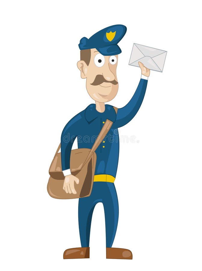 Simple Cartoon of a Postman Stock Vector - Illustration of joyful ...