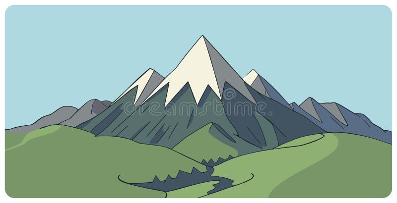 Simple Cartoon Sketch Vector of Mountain Landscape Stock Vector ...