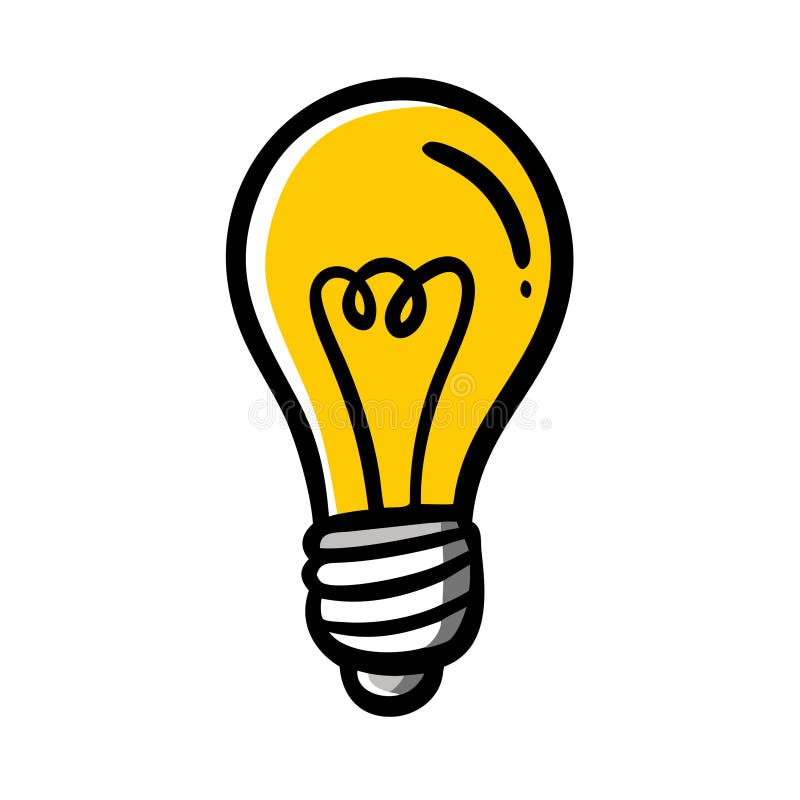 A Simple, Cartoon-style Image of a Light Bulb with a Yellow Glow Stock ...