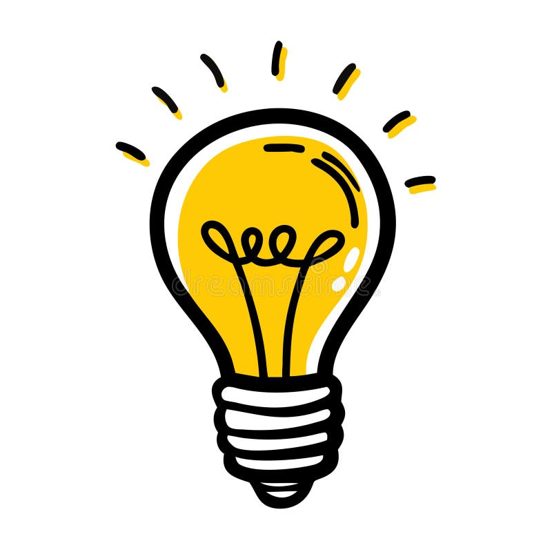 A Simple, Cartoon-style Image of a Light Bulb with a Yellow Glow Stock ...