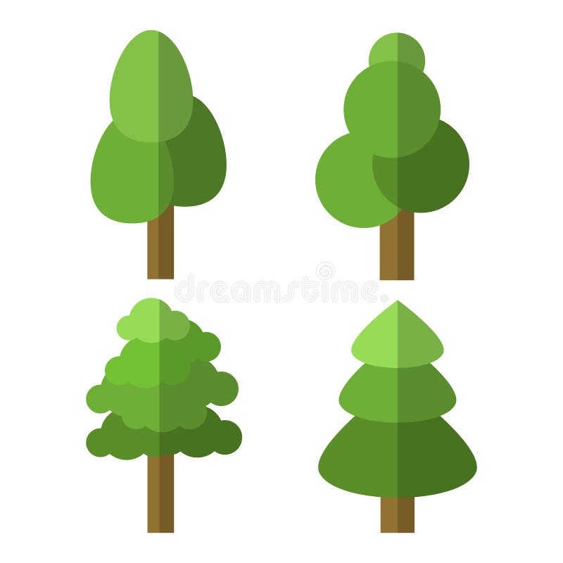 Simple Cartoon Tree Set, Flat Design Go Green Stock Vector ...