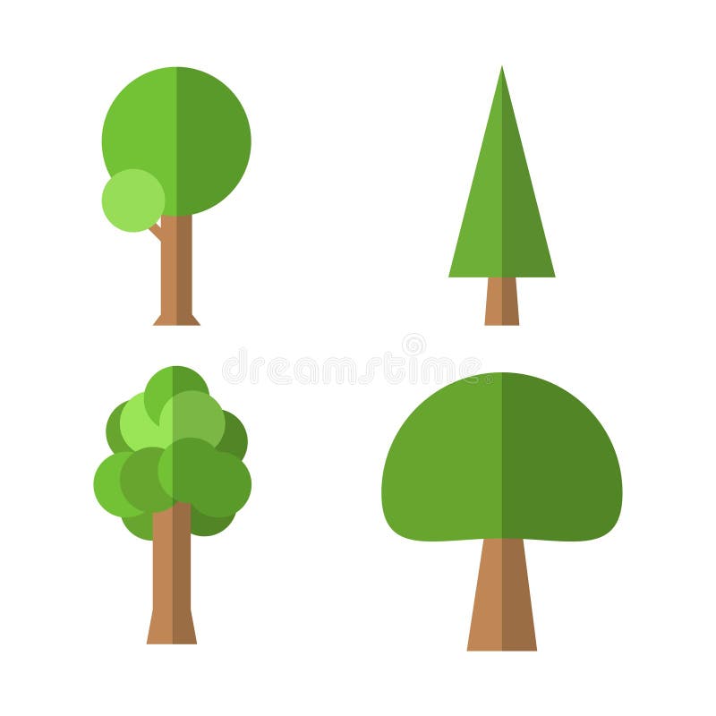 Simple Cartoon Tree Set, Flat Design Go Green Stock Vector ...