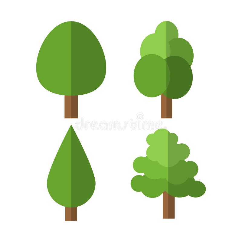 Simple Cartoon Tree Set, Flat Design Go Green Stock Vector ...