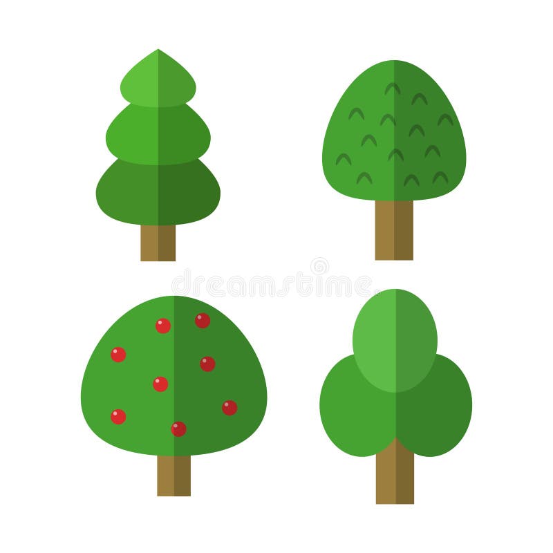 Simple Cartoon Tree Set, Flat Design Go Green Stock Vector ...