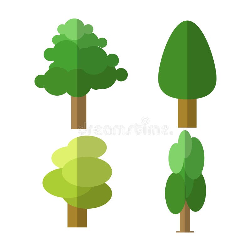 Simple Cartoon Tree Set, Flat Design Go Green Stock Vector ...