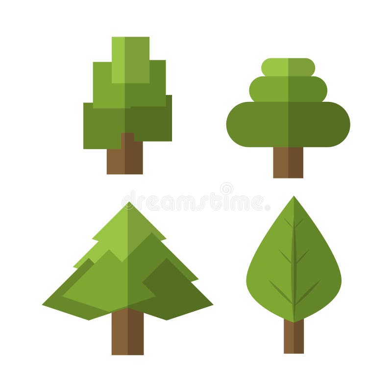 Simple Cartoon Tree Set, Flat Design Go Green Stock Vector ...