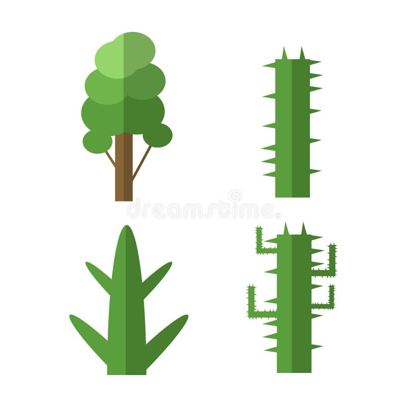 Simple Cartoon Tree Set, Flat Design Go Green Stock Vector ...