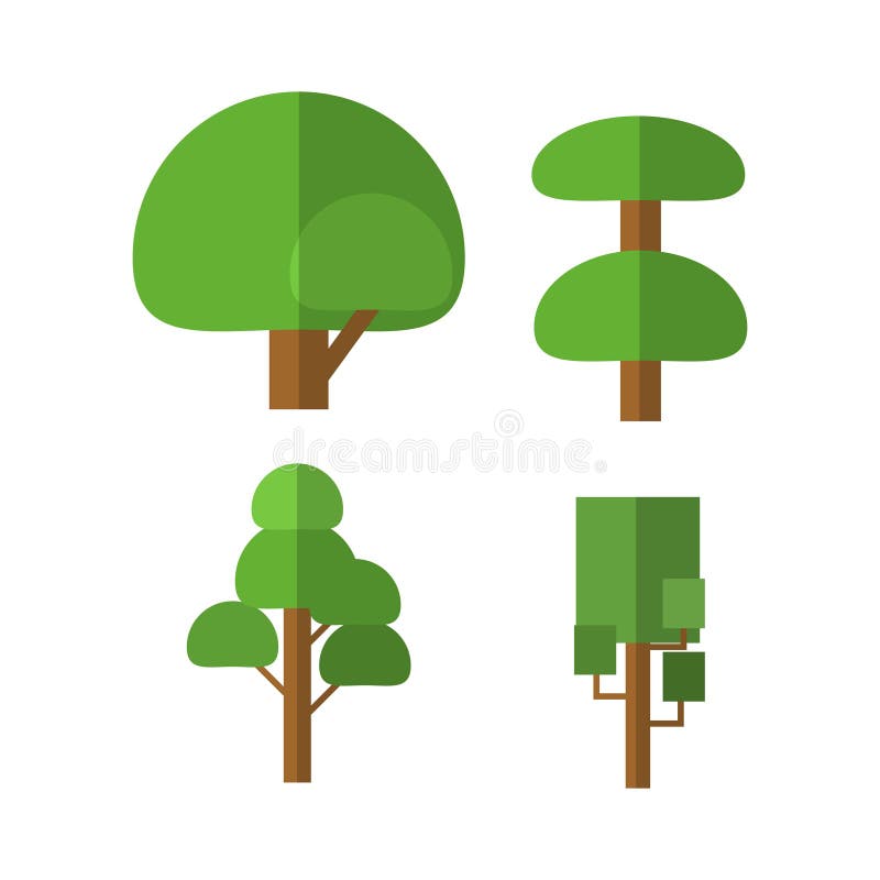 Simple Cartoon Tree Set, Flat Design Go Green Stock Vector ...