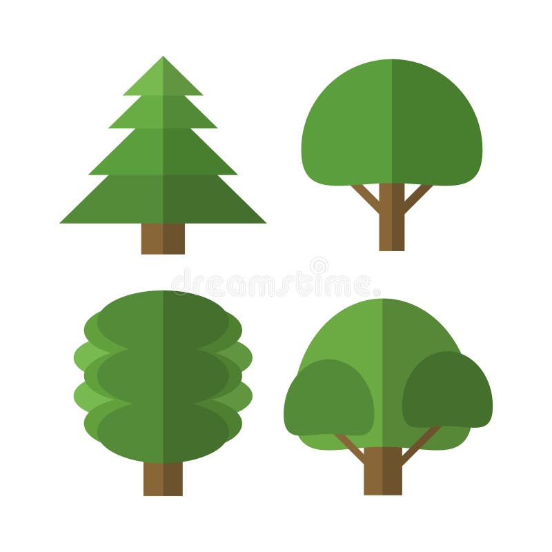Simple Cartoon Tree Set, Flat Design Go Green Stock Vector ...