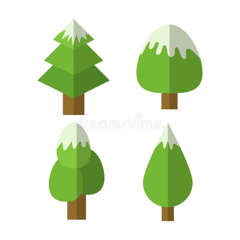 Simple Cartoon Tree Set, Flat Design Go Green Stock Vector ...