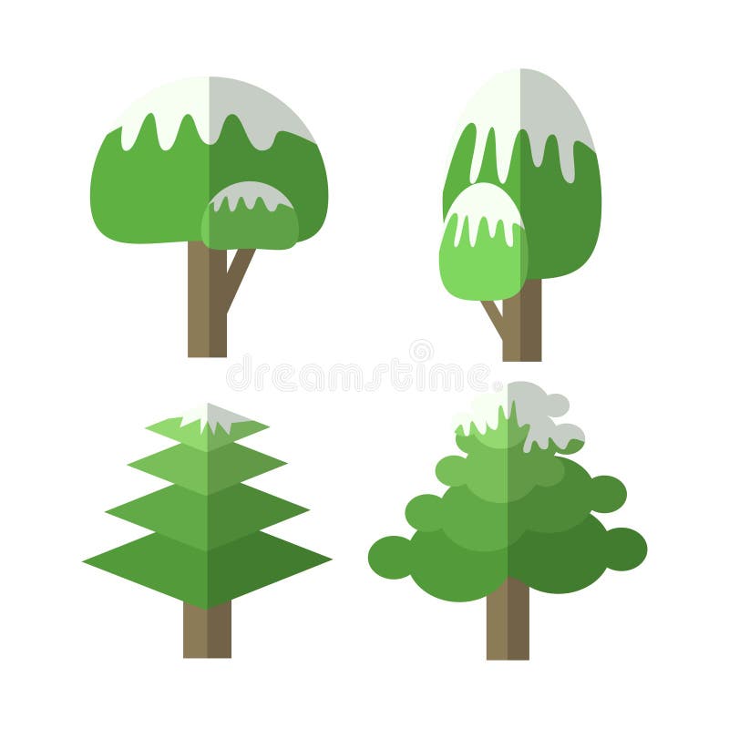 Simple Cartoon Tree Set, Flat Design Go Green Stock Vector ...
