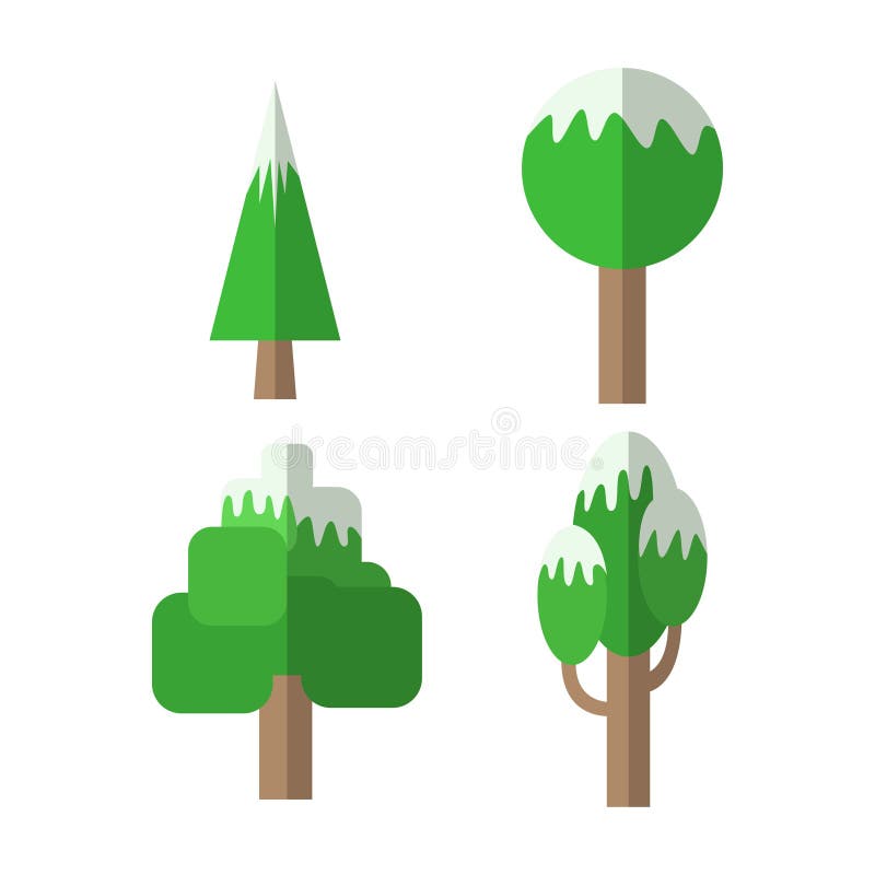 Simple Cartoon Tree Set, Flat Design Go Green Stock Vector ...