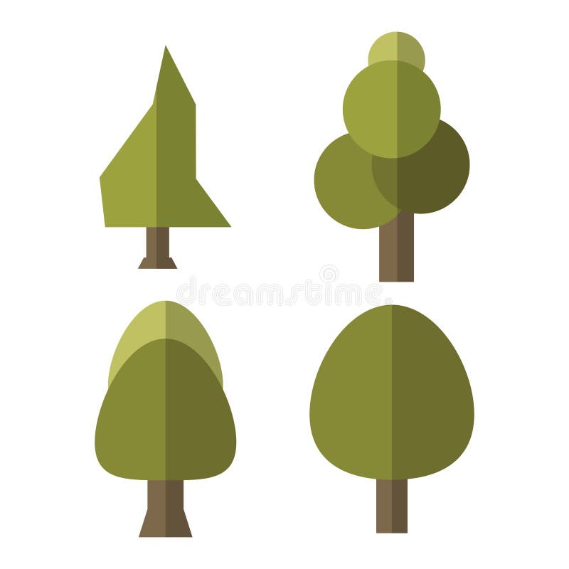 Simple Cartoon Tree Set, Flat Design Go Green Stock Vector ...