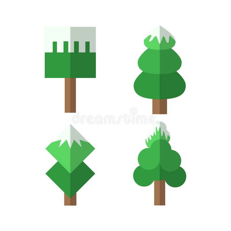 Simple Cartoon Tree Set, Flat Design Go Green Stock Vector ...