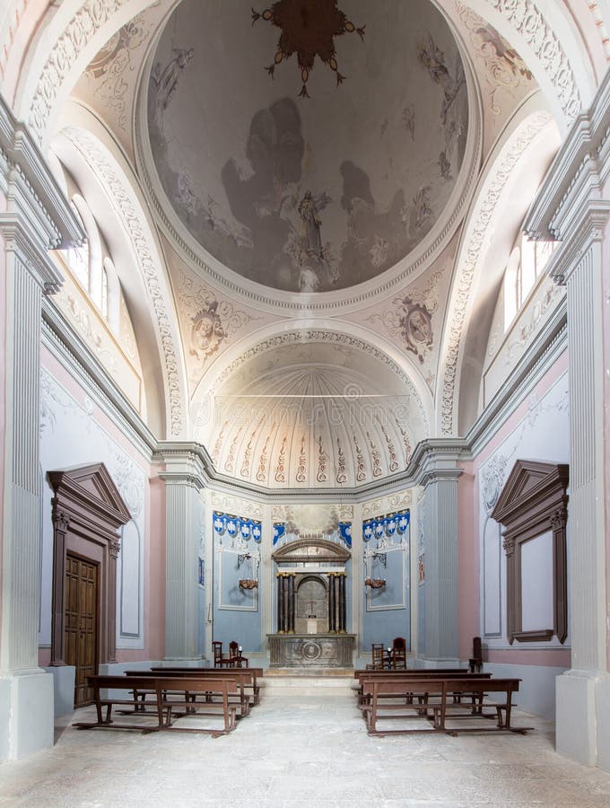 Simple Catholic Rural Church with Empty Pews Stock Photo - Image of ...