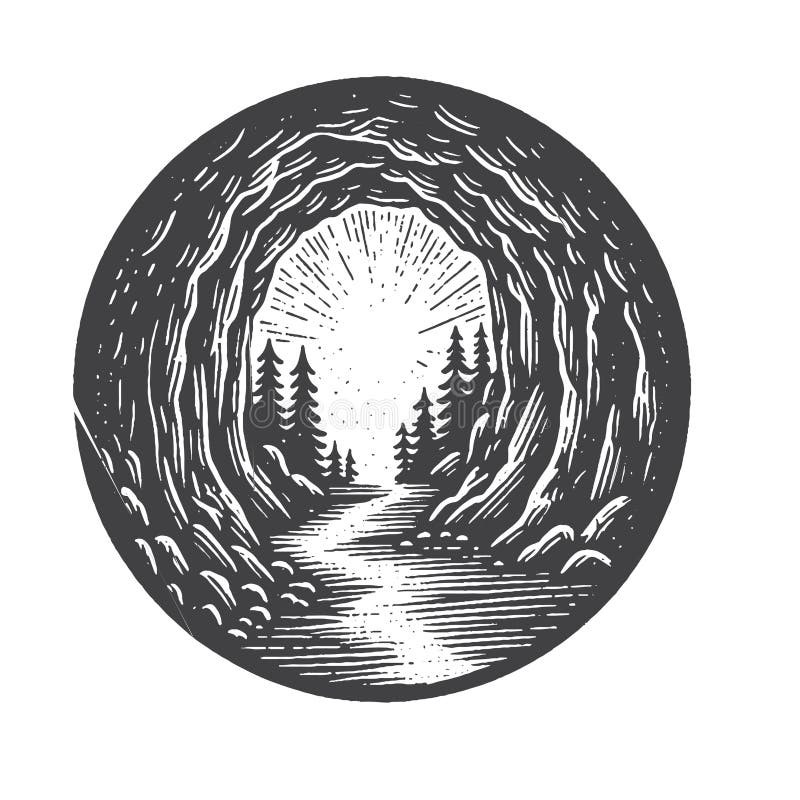 Cave Hole Vintage Retro Vector Logo Design Illustration. Stock Vector ...