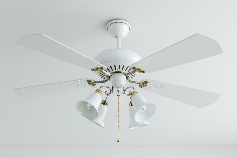 A Simple Ceiling Fan with Three White Lights Installed Stock Image ...