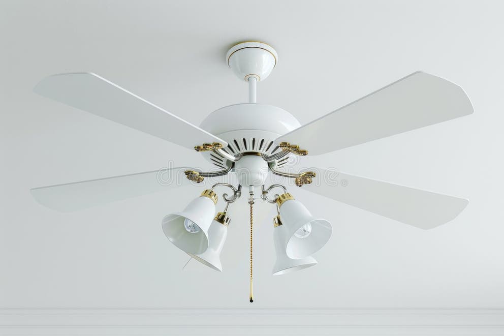 A Simple Ceiling Fan with Three White Lights Installed Stock Image ...