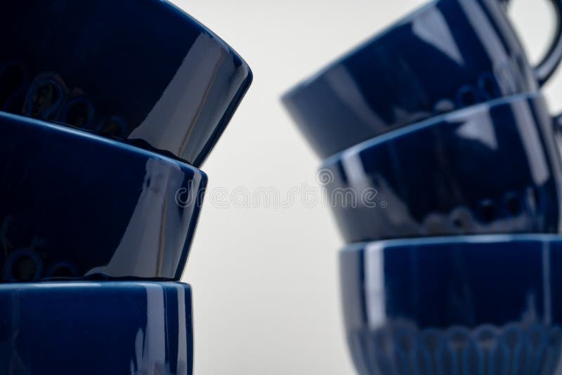 Simple Ceramic Blue Crockery on Kitchen Counter. Tableware Stock Photo ...