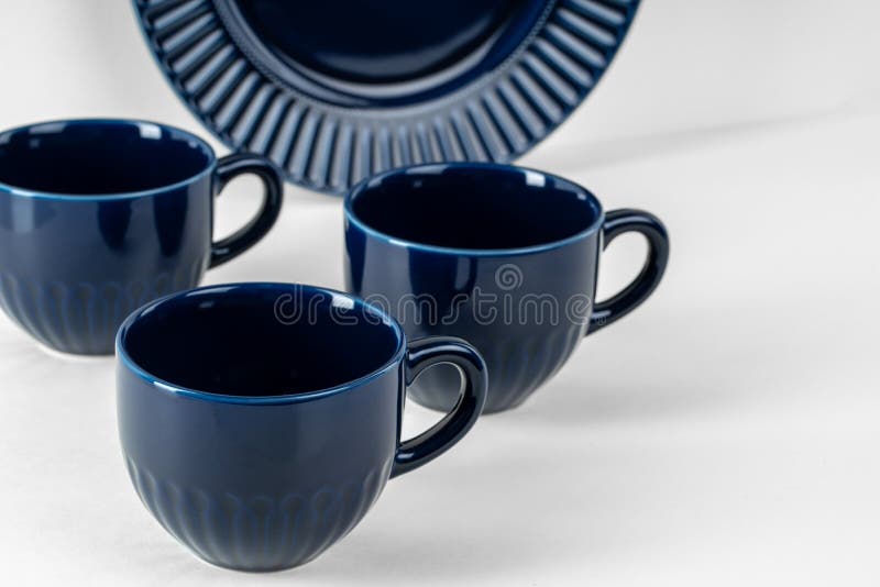 Simple Ceramic Blue Crockery on Kitchen Counter Stock Photo - Image of ...