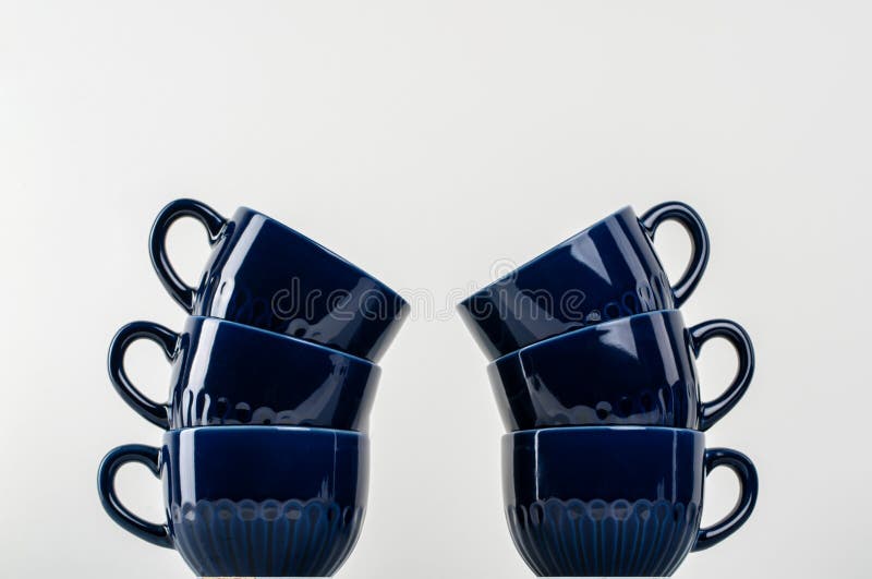 Simple Ceramic Blue Crockery on Kitchen Counter. Tableware Stock Image ...