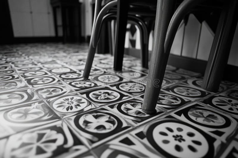 A Simple Chair Sits on a Textured Tile Floor in a Black and White Image ...