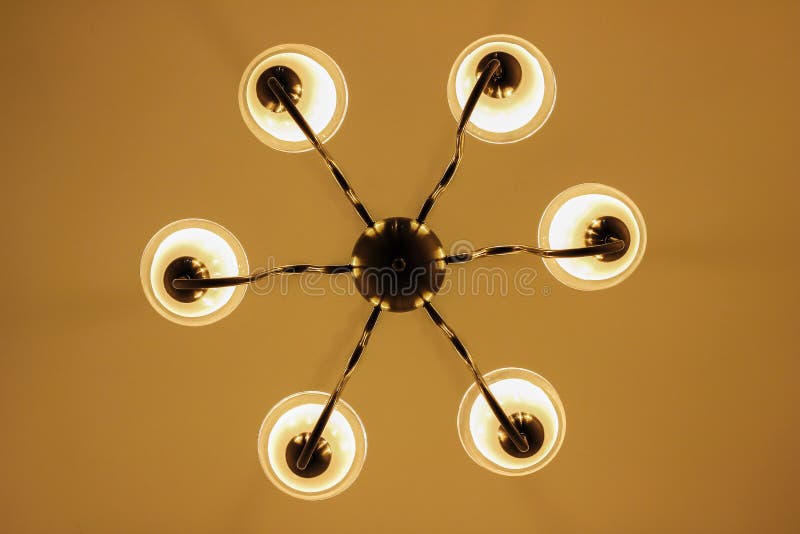Simple Chandelier Bottom View with Green Ceiling Stock Image - Image of ...