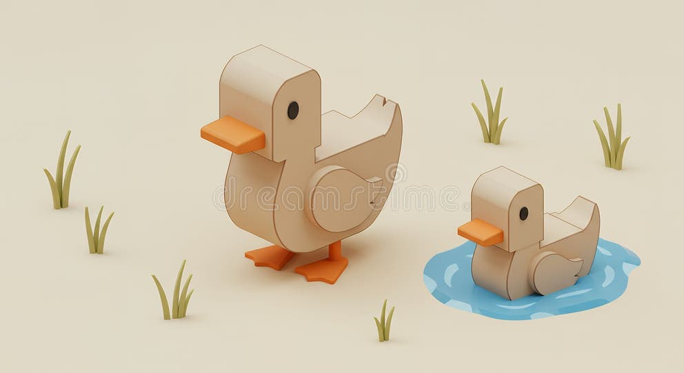 Charming Isometric 3D Duck with Clean Lines and Friendly Expression ...
