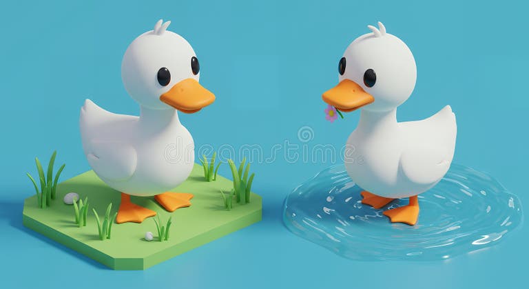 Charming Isometric 3D Duck with Clean Lines and Friendly Expression ...