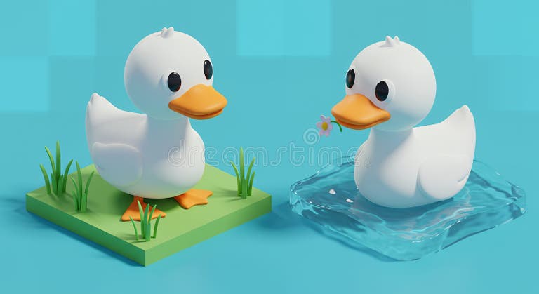 Charming Isometric 3D Duck with Clean Lines and Friendly Expression ...