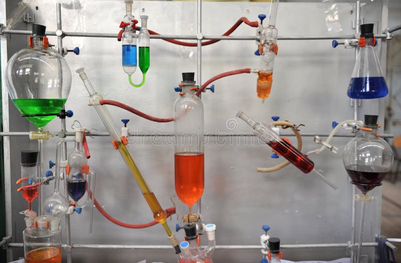 Simple Chemical Experiments with Colored Liquid in Laboratory. Stock ...