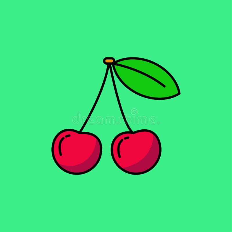 Simple Cherry Fruit Vector Illustration Isolated on Green Background ...