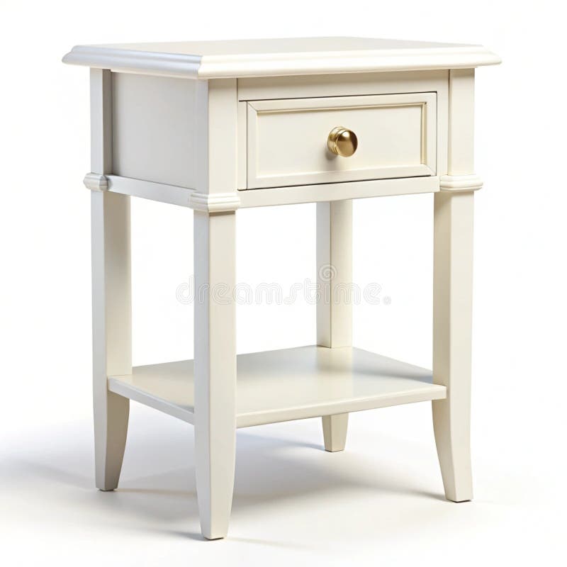 Simple and Chic Bedside Table in White Finish with Drawer and Bottom ...