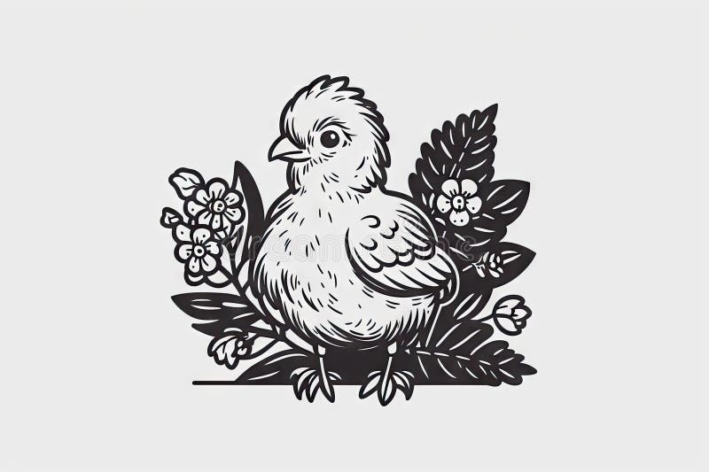 Simple Chicken Logo with Flower for Farm Products. Stock Illustration ...