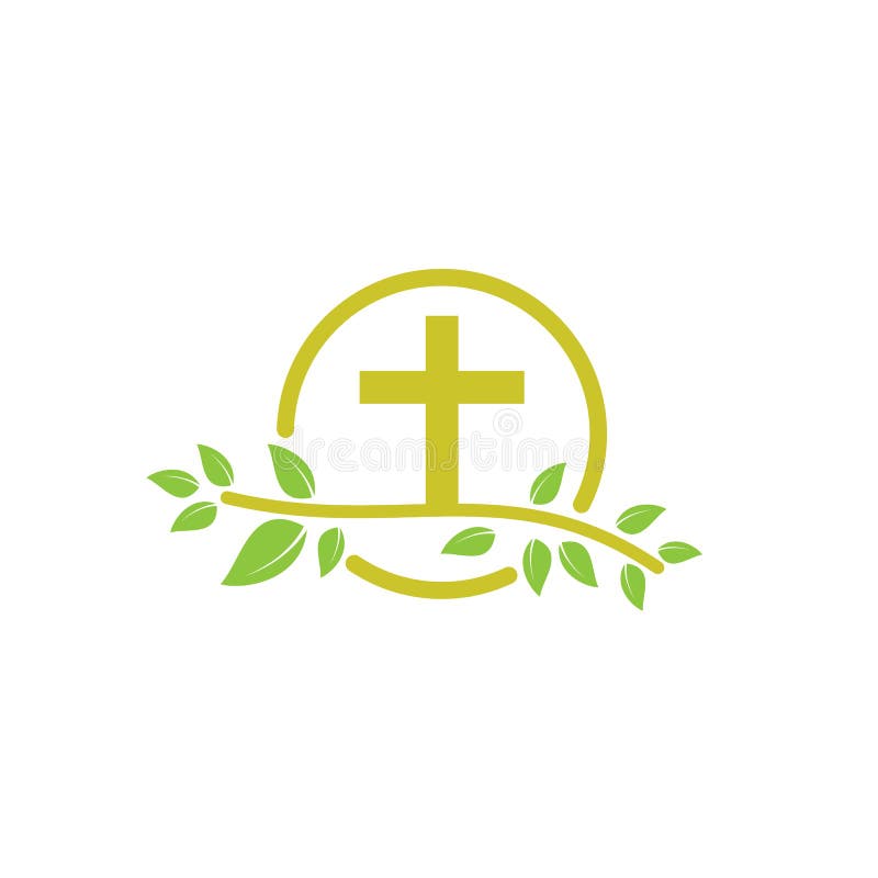 Simple Christian Church Cross with Tree Leaves Vector Logo Design ...