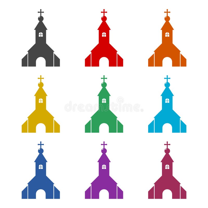 Simple Christian Church Icon, Color Set Stock Vector - Illustration of ...