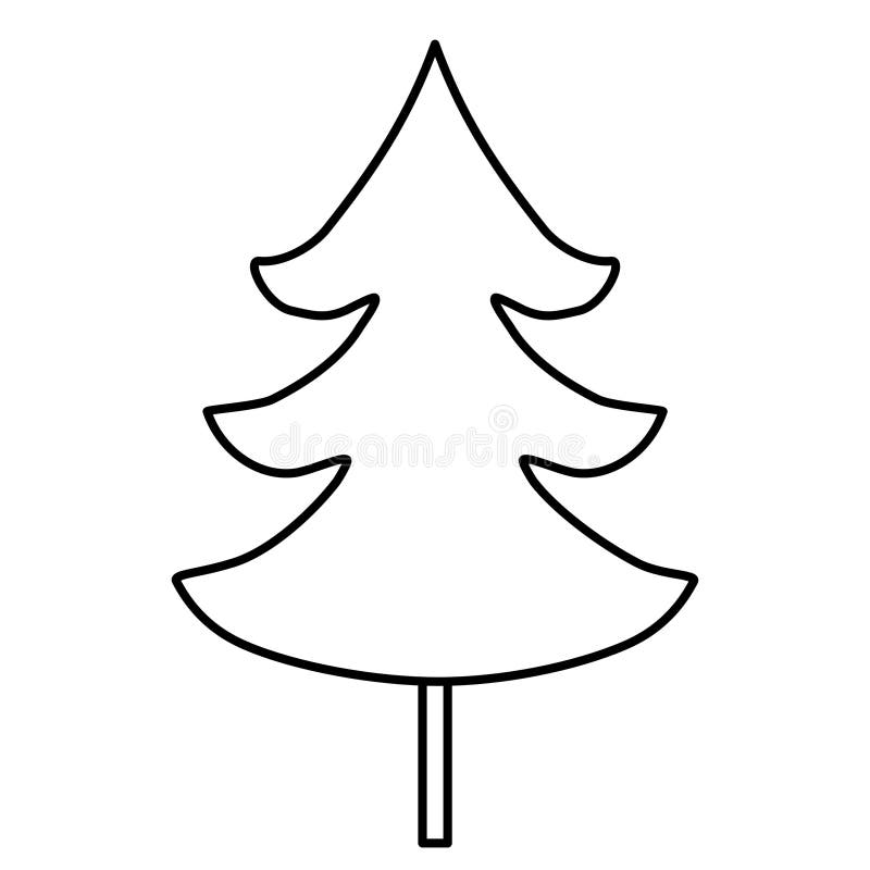 Simple Christmas Tree or Pine, Doodle Style Flat Vector Outline for ...