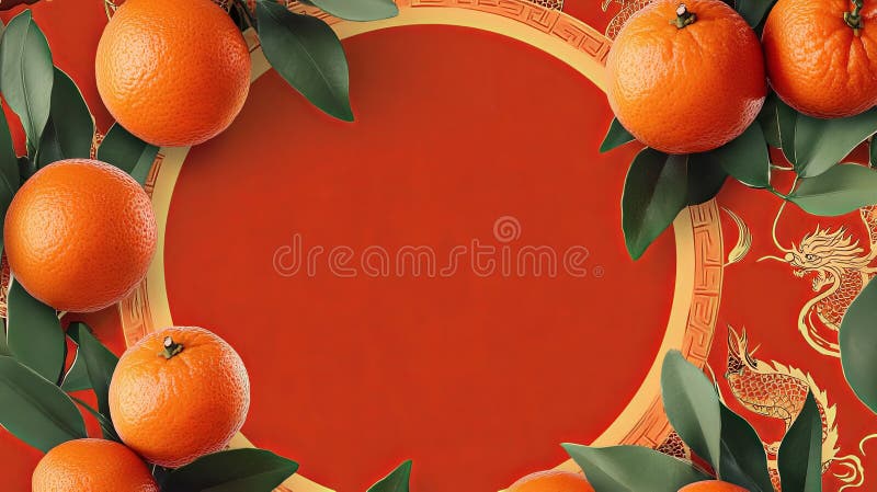 A Simple Circular Frame with Mandarin Oranges and a Small Dragon Motif ...