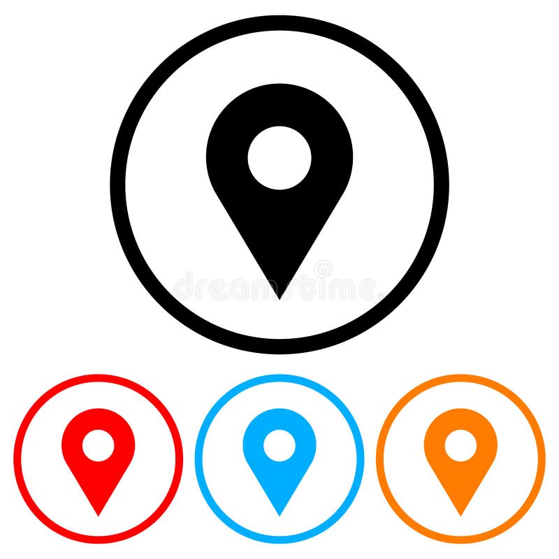 Simple, Circular Map Location Icon. Four Color Variations. Isolated on ...