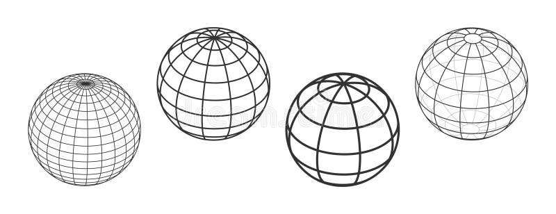 Simple Classic Globe Wireframe Set Stock Vector - Illustration of logo ...