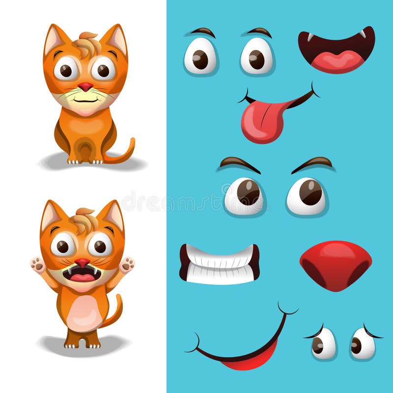 Cat Character and Face Expressions Stock Illustration - Illustration of bear, head: 284361853
