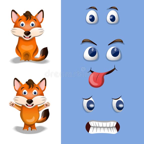 Fox Character and Face Expressions Stock Illustration - Illustration of ...