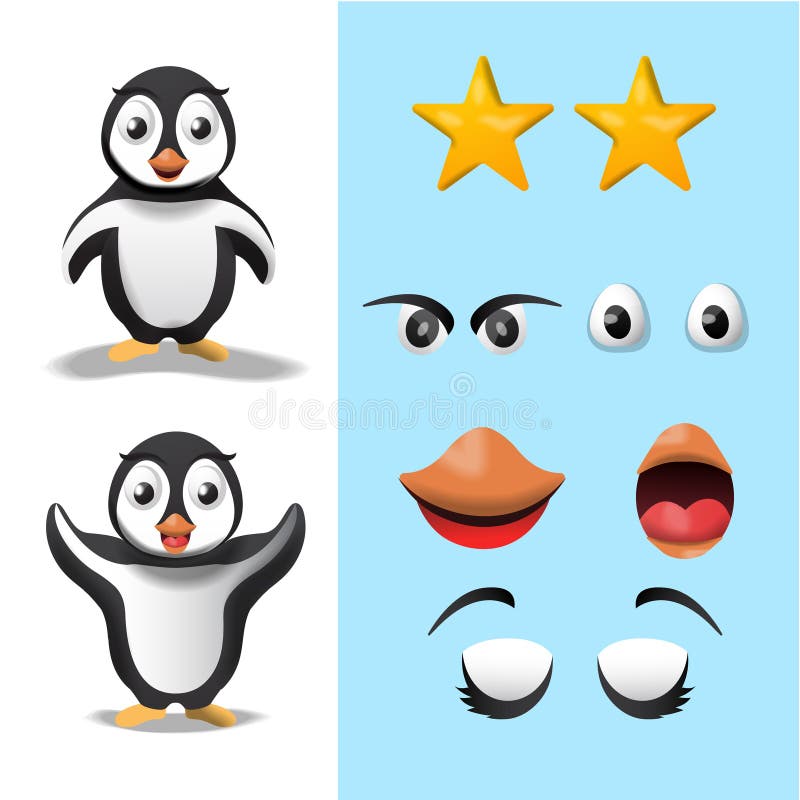 Penguin Character and Face Expressions Stock Illustration - Illustration of animal, tortoise ...