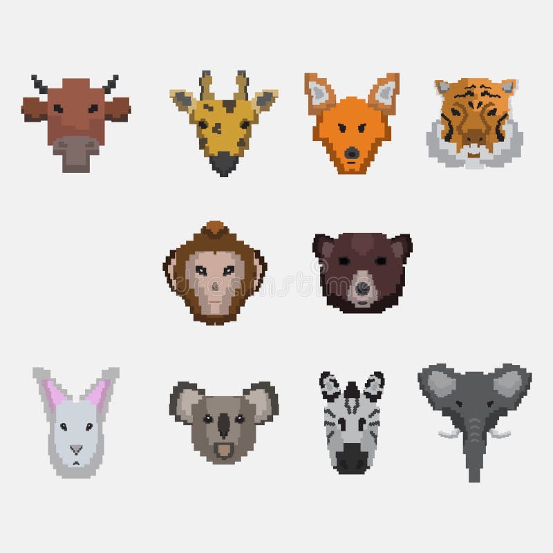 Set of Low Pixels Animals Vector Art Design Stock Vector - Illustration ...