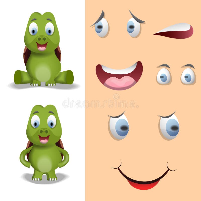 Tortoise Character and Face Expressions Stock Illustration ...