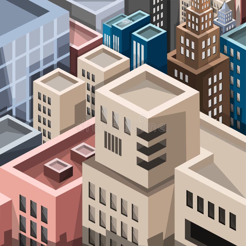 Unique Isometric Illustration of Buildings Stock Illustration ...