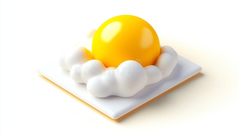 A Simple, Clean, 3D Icon of a Sun with Rays Breaking through a Cloud ...